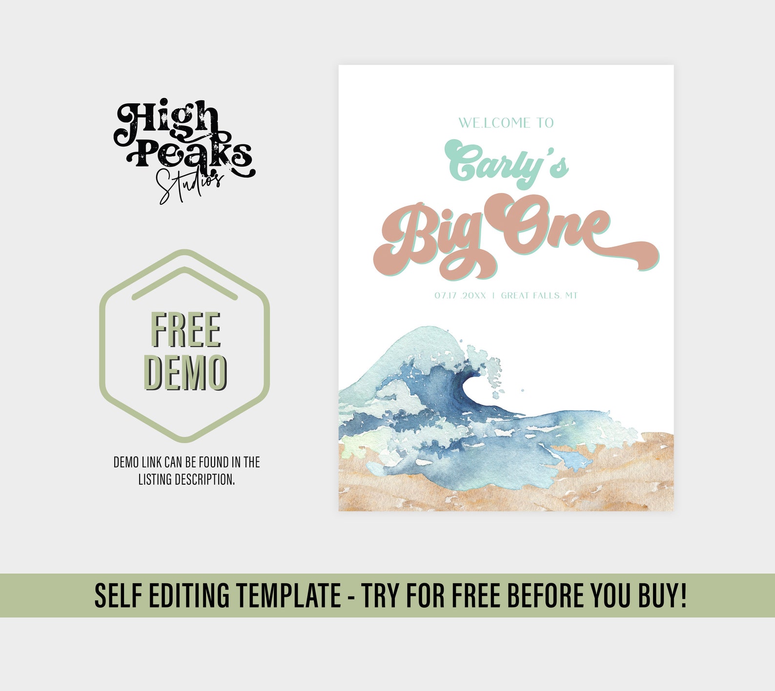 EDITABLE Surf Birthday Welcome Sign the Big One First Birthday - Etsy