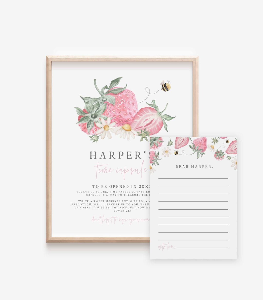 Time Capsule Sign and Note Card Printable, Strawberry Birthday, Berry ...