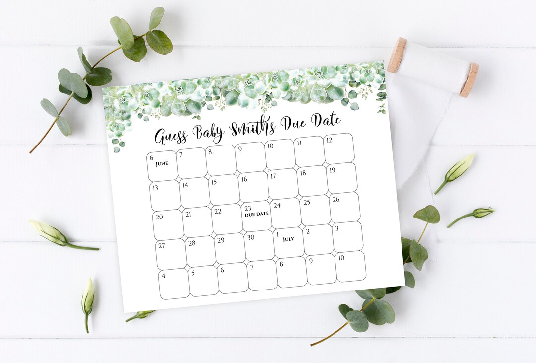 Succulent Baby Due Date Calendar Sign Printable Baby Birthday - Etsy