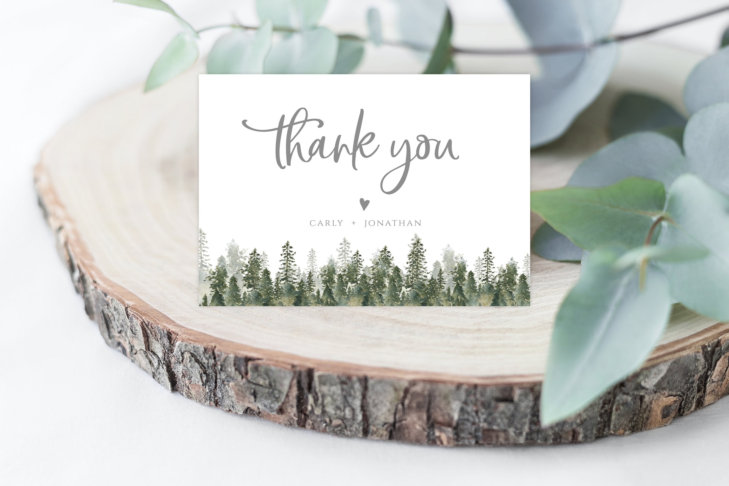 EDITABLE Pine Tree Thank You Card Template Printable Folded | Etsy