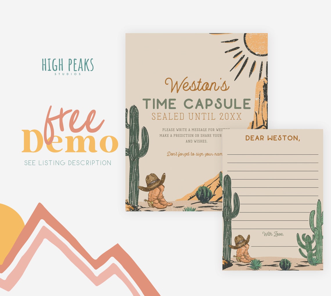 Western Birthday Time Capsule Sign and Note Card Printables, How the ...