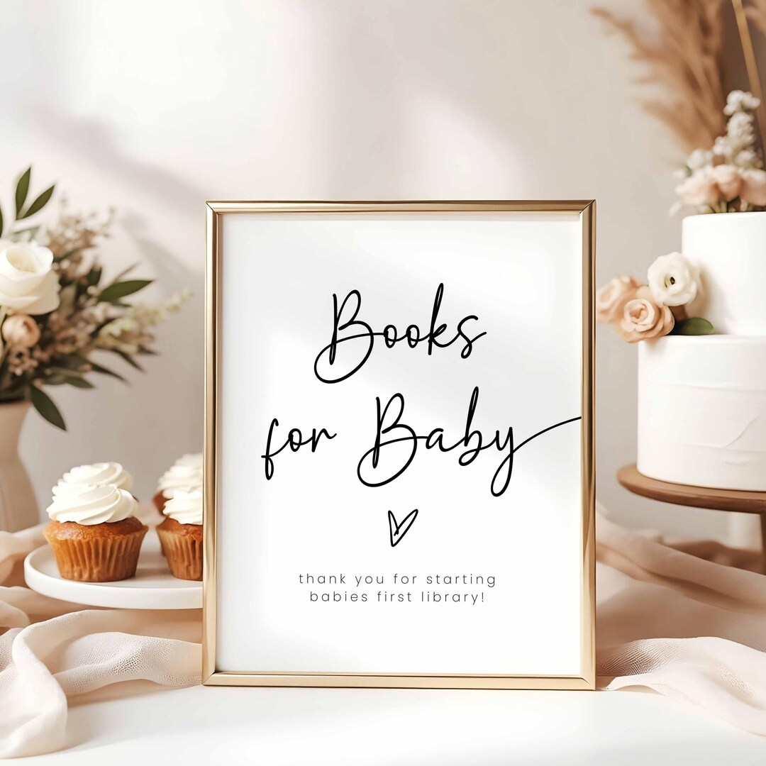 Printable Books for Baby Table Sign, Boho Simple Baby Shower Book ...