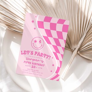 Preppy Let's Party Smiley Face Birthday Invitation Printable, Editable ...