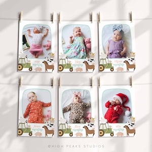 Modern Farm Birthday Favor Tags, Editable Farm Animal Gift Bag Sticker ...