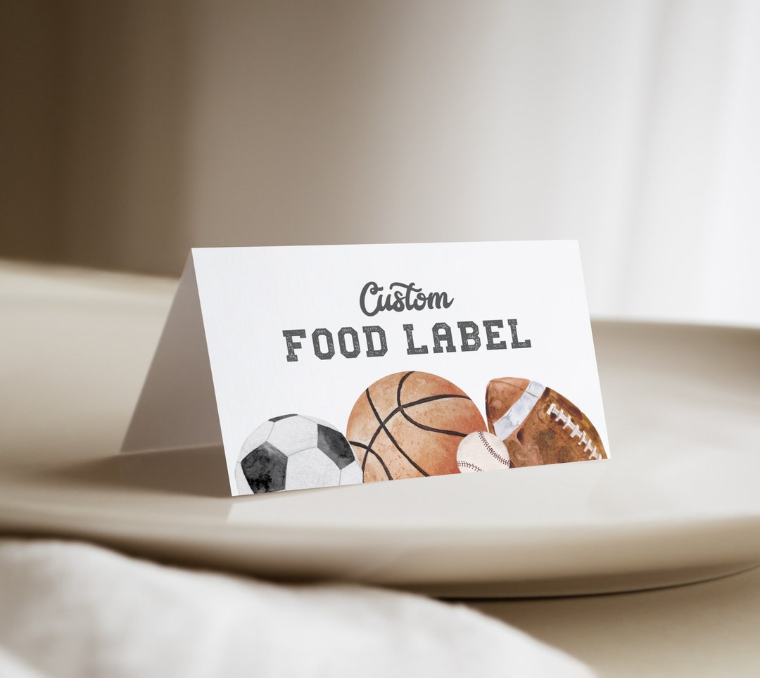 Multi Sports Food Label Tents, It's Game Time, Game on Birthday Digital ...