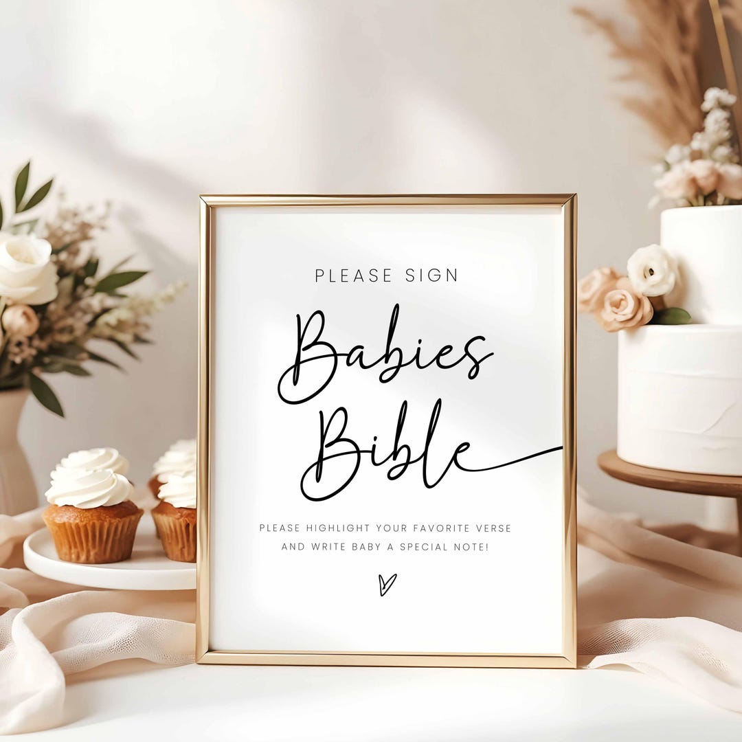 Printable Babies Bible Guest Book Sign, Sign Our Babies Bible Signage ...
