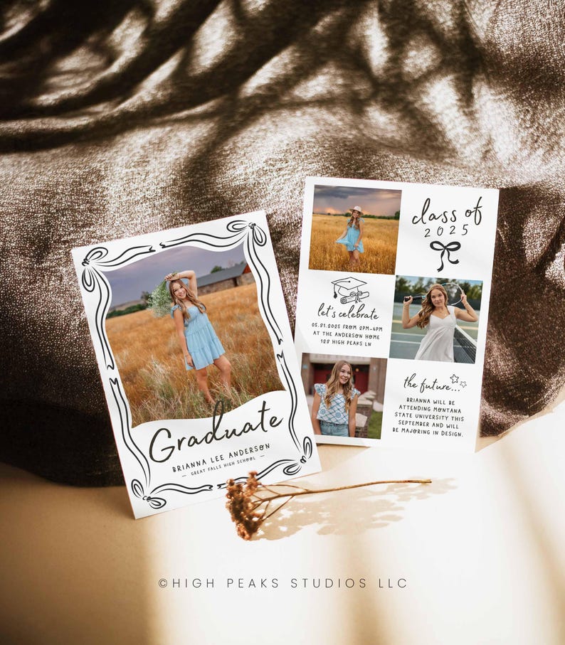 Hand Drawn Graduation Party Photo Invitation Card Template,wavy Hand ...