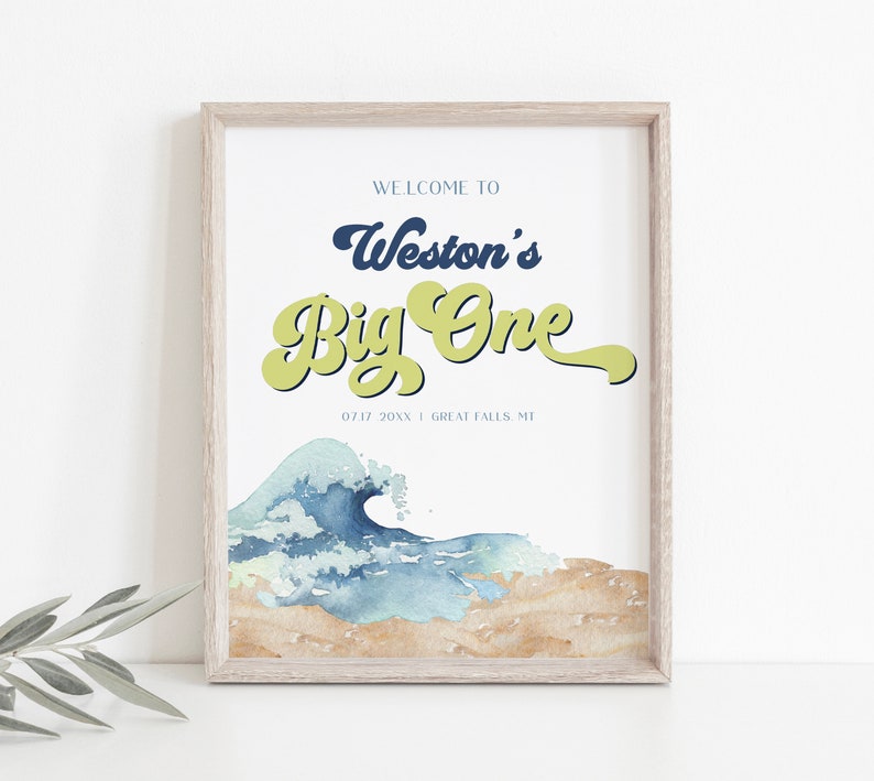 EDITABLE Surf Birthday Welcome Sign the Big One First Birthday - Etsy