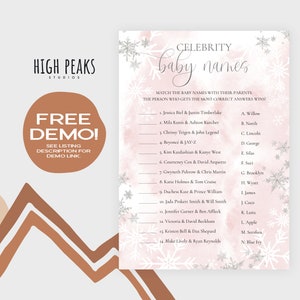 Celebrity Baby Name Game, Printable Baby Shower Game, Winter Girl Baby ...