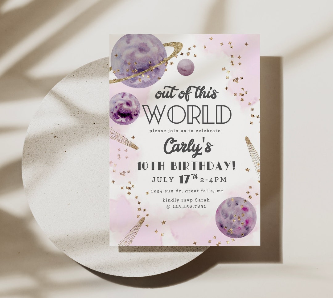 Editable Space Birthday Invitation Printable,out of This World,pink ...