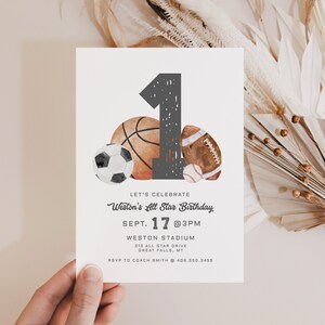 First Birthday Invitation Printable Boy, Sports Birthday, All Star ...