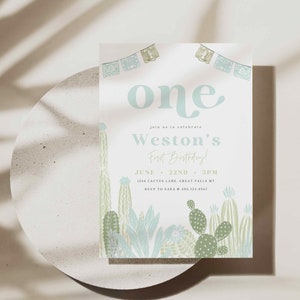 Editable Cactus Fiesta First Birthday Invitation Printable, Succulents ...