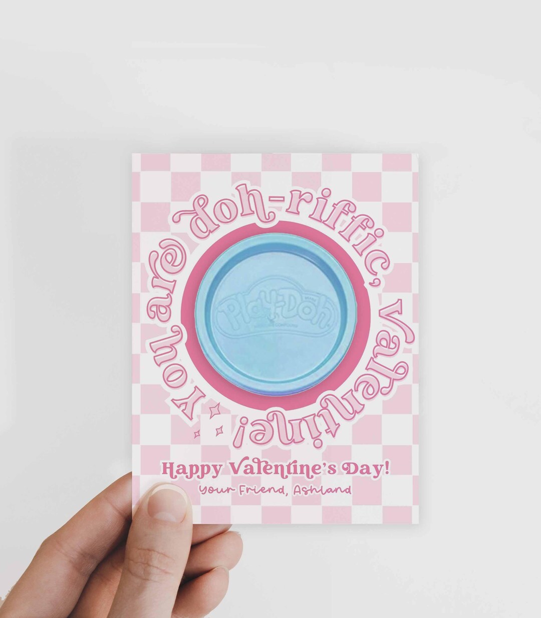Hot Pink Checkered Play Doh Valentine Card Printables, Retro Classroom ...