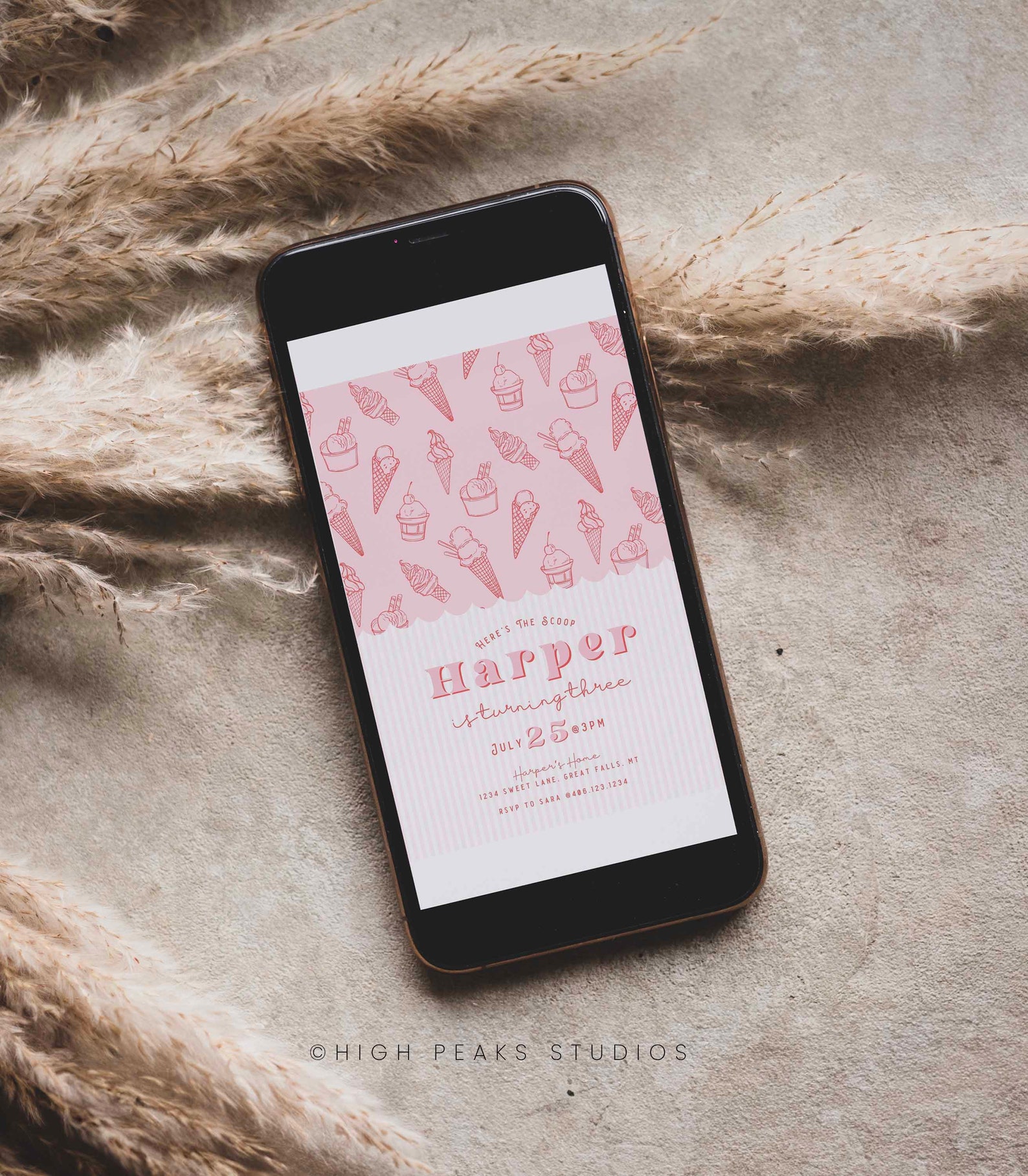 Retro Ice Cream Parlor Birthday Invitation Printable, Pink and Red ...