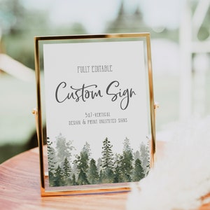 5x7 Custom Sign Template, Rustic Pine Tree Sign, Woodland Shower Sign ...