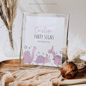 8x10 Custom Sign Printable, Pink Dino Party, Create Unlimited Signs ...