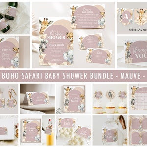 Boho Safari Baby Shower Printables Bundle, Mauve Safari Baby Shower ...