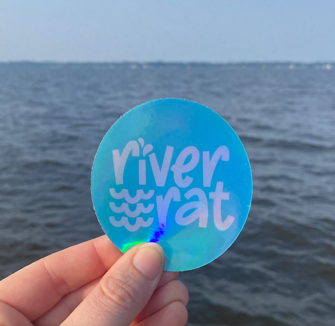 River Rat Circle Vinyl Holographic Sticker, Hand Lettered Water Bottle ...