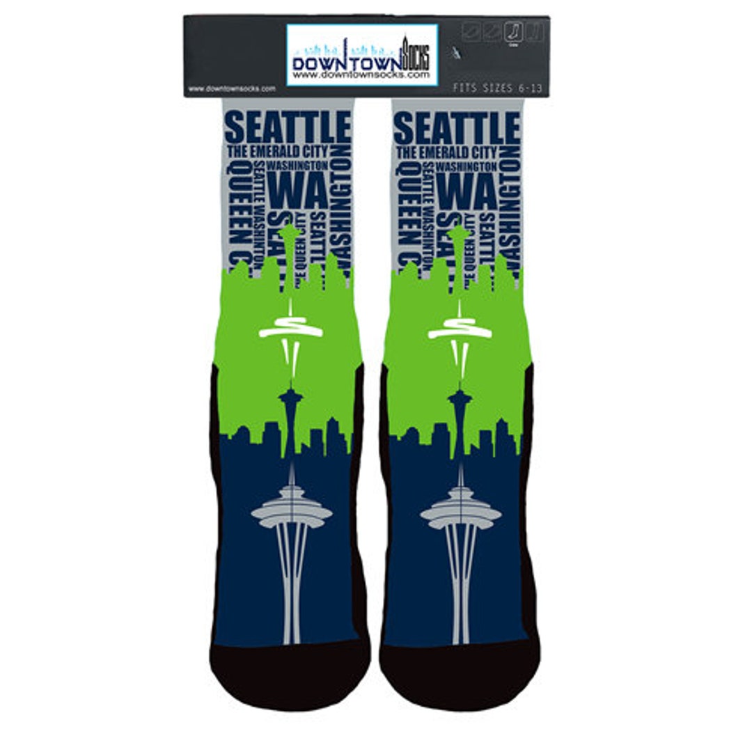 Seattle Socks Pro Football Team Socks Seattle Skyline Socks - Etsy