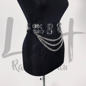 Edgy Black Leather Double Belt With Chains - Etsy