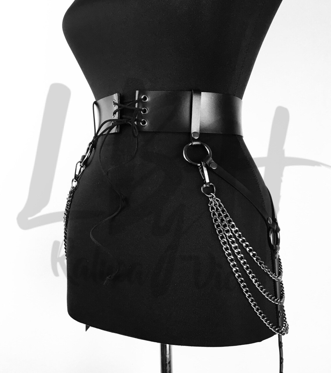 Bold Leather Belt With Triple Chains - Etsy