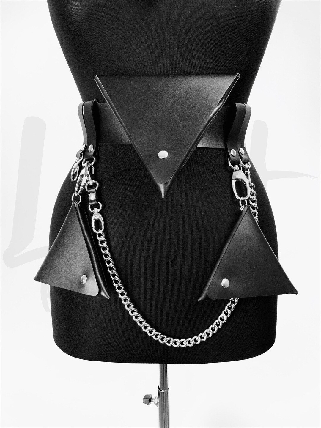 Black Leather Belt With Triangle Bum Bag and Hanging Pouches - Etsy