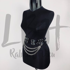 Edgy Black Leather Double Belt With Chains - Etsy