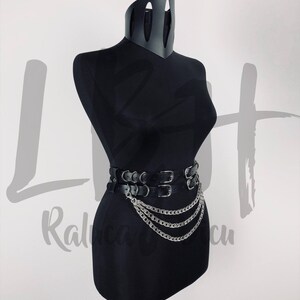 Edgy Black Leather Double Belt With Chains - Etsy