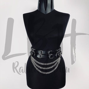 Edgy Black Leather Double Belt With Chains - Etsy