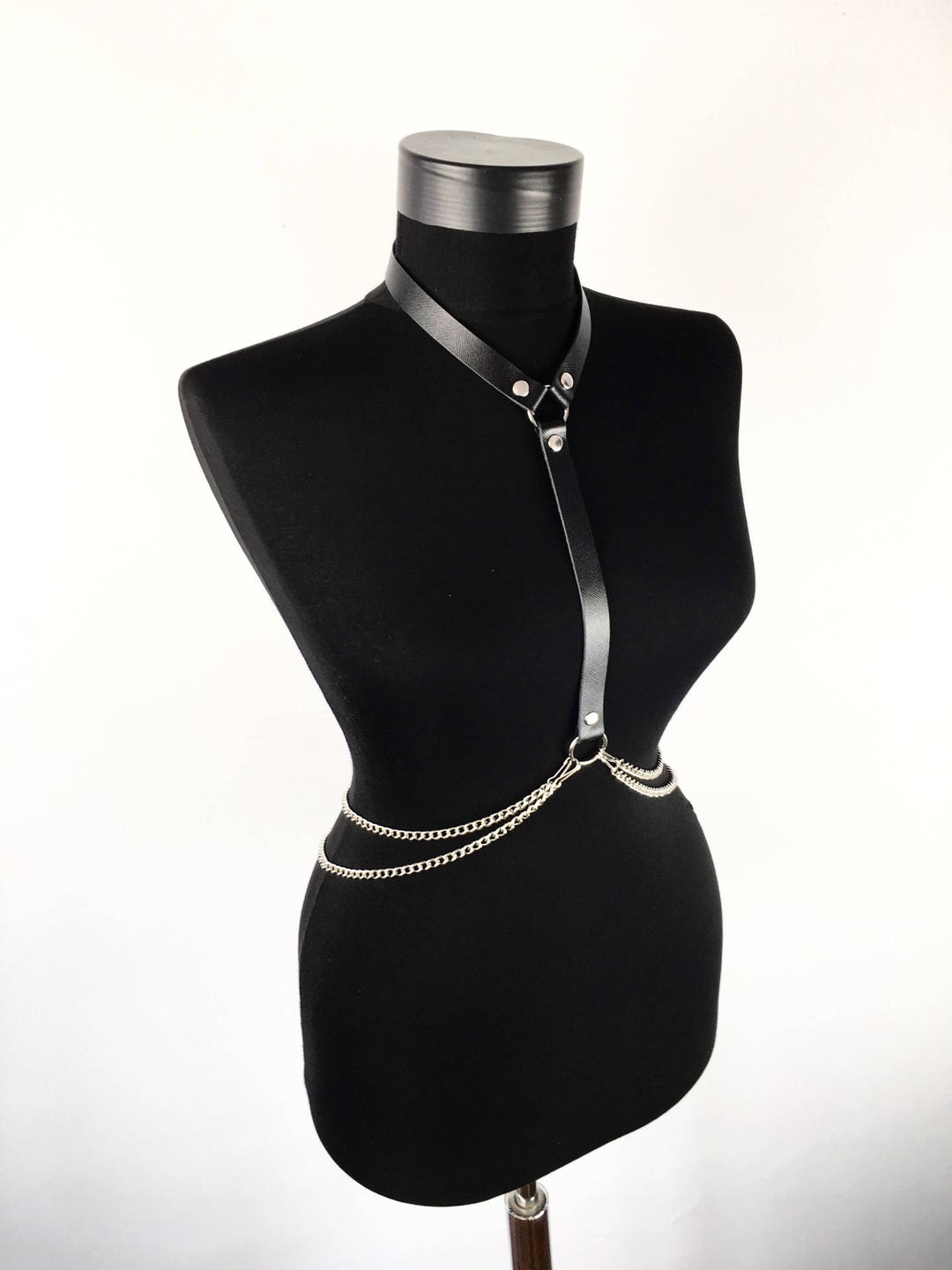 Minimalist Black Leather Harness With Waist Chains - Etsy