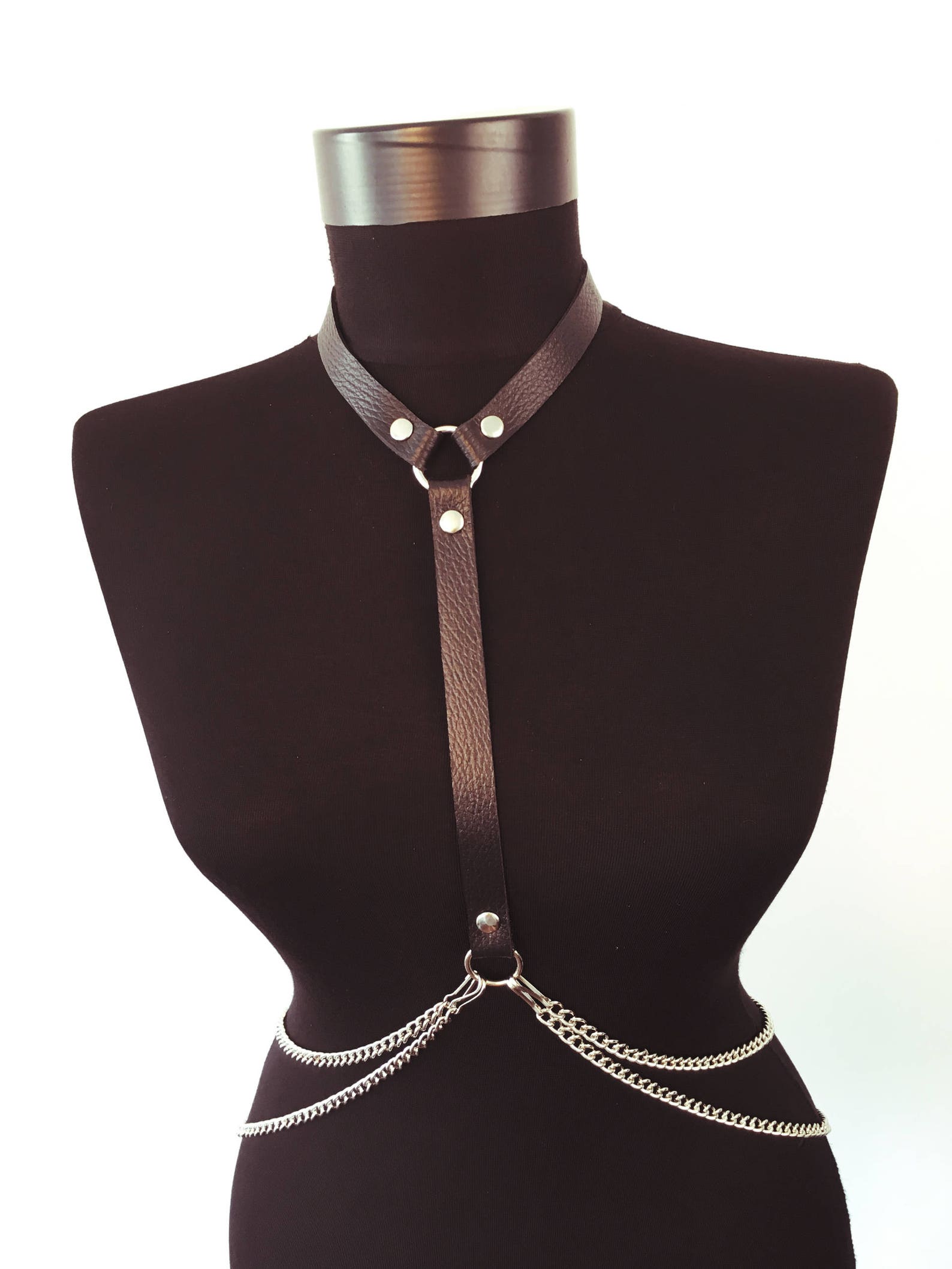 Minimalist Black Leather Harness With Waist Chains - Etsy
