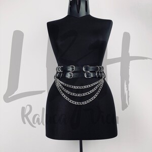 Edgy Black Leather Double Belt With Chains - Etsy