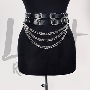 Edgy Black Leather Double Belt With Chains - Etsy