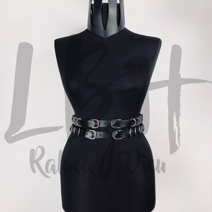 Edgy Black Leather Double Belt With Chains - Etsy