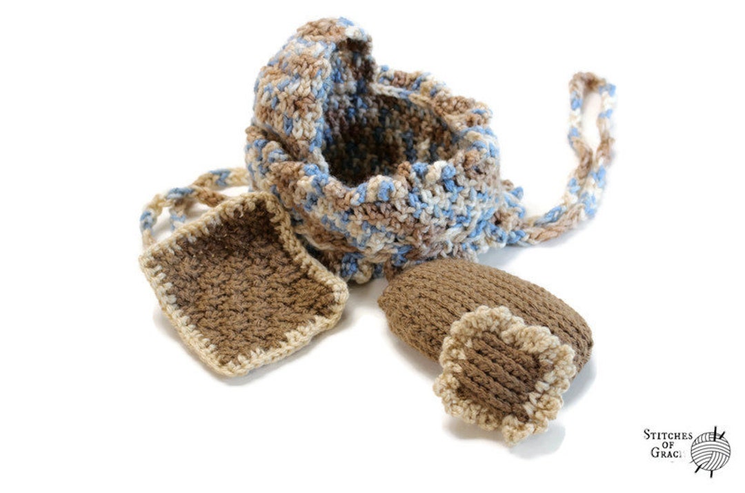 Crochet Doll Bed Drawstring Purse With Bedding, Girl's Cradle Purse ...