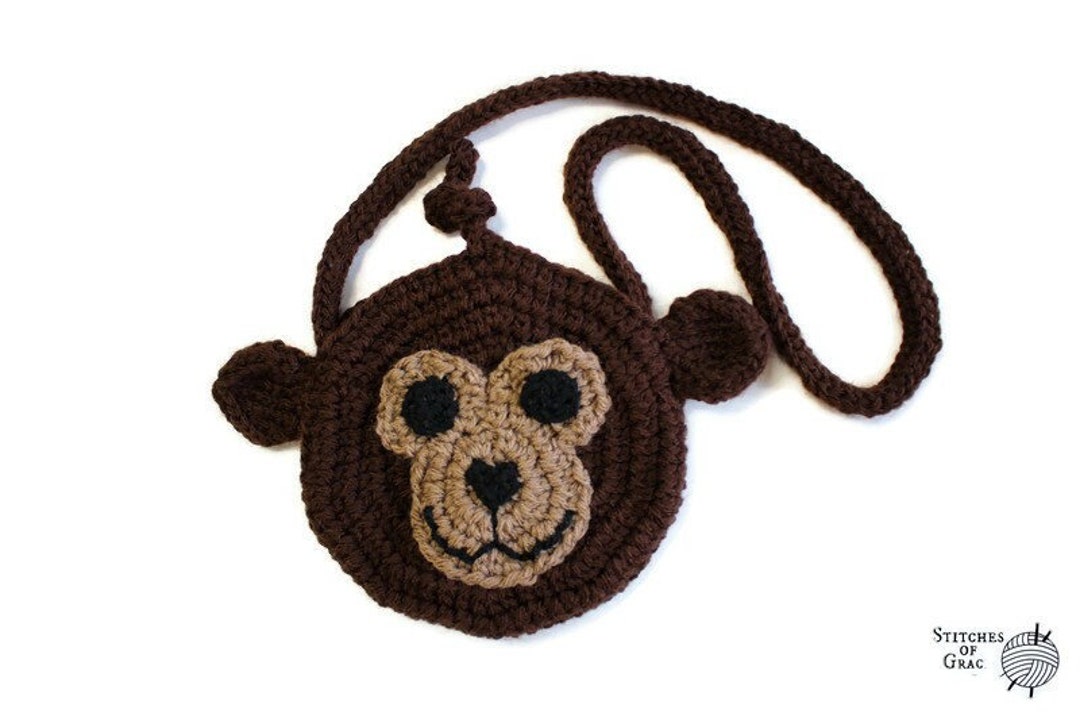 Crochet Brown Monkey Purse, Little Girl's Purse, Knit Small Animal ...