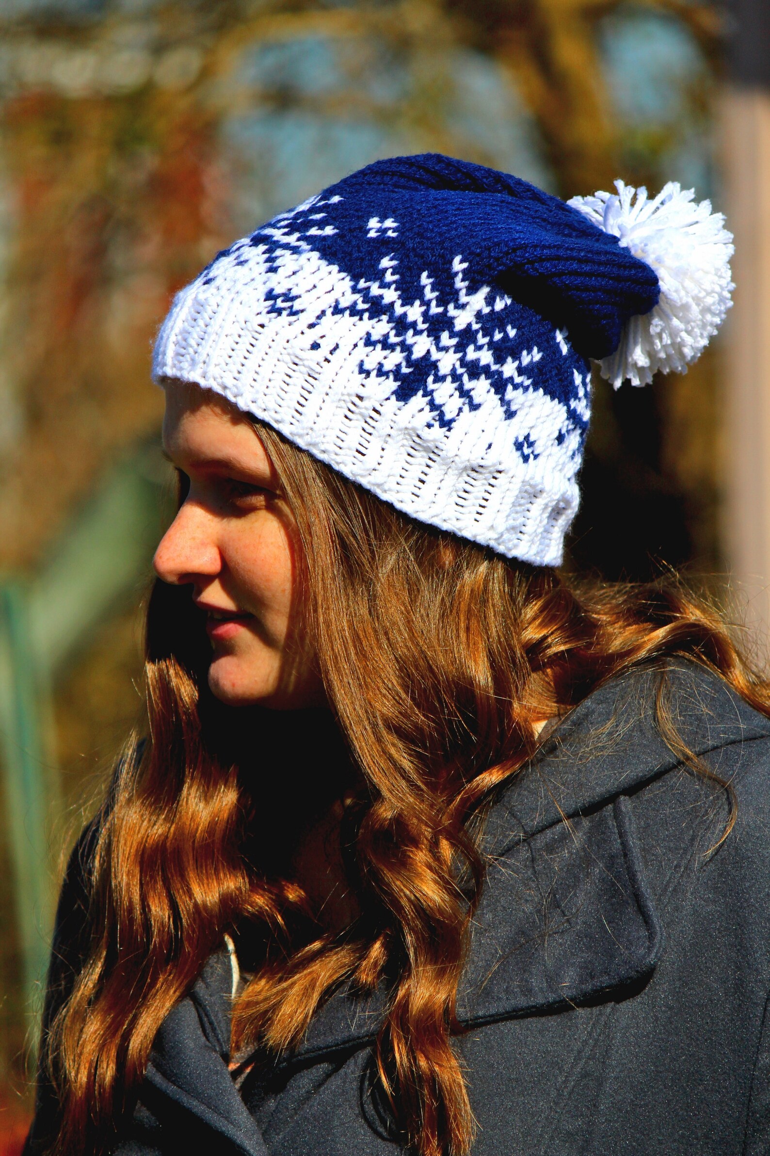 Slouch Winter Hat with Snowflakes and Pom-Pom | Etsy