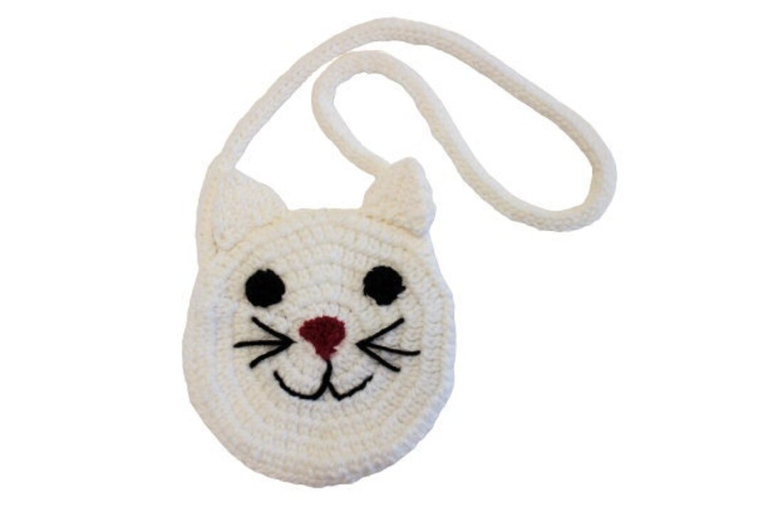 White Kitty Cat Purse, Crochet Bags, Little Girl's Purse, Small Animal ...