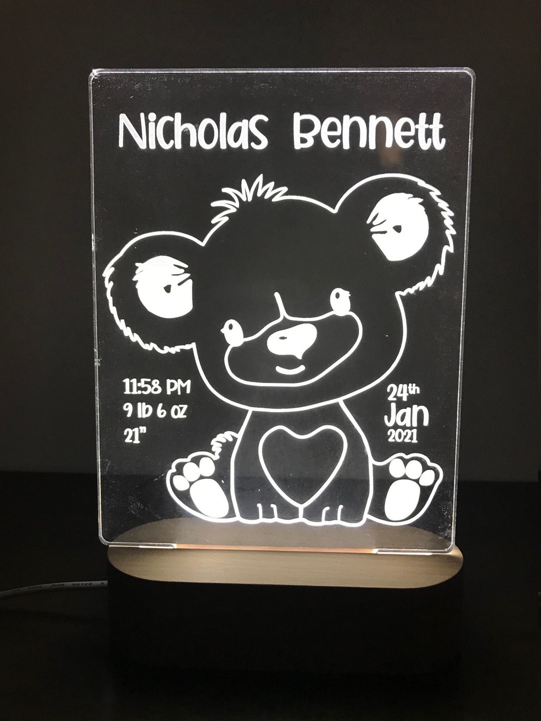Personalized Night Light, Teddy Bear Night Light, Baby Night Light ...