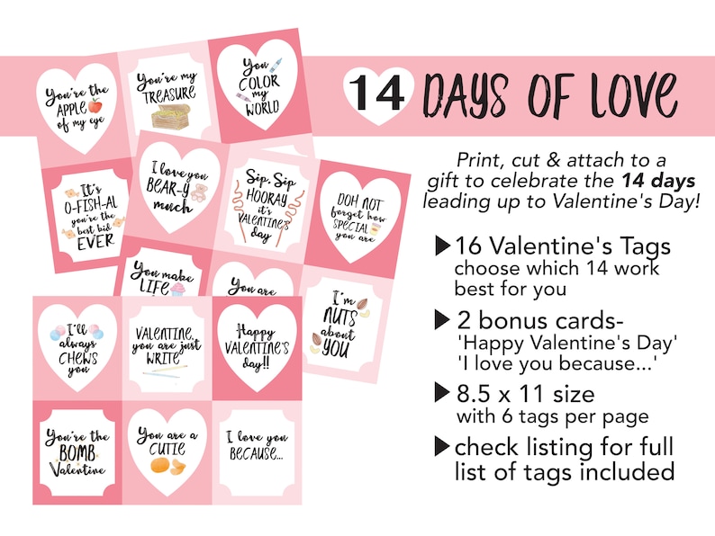 14 Days of Love Cards, Valentines Cards for Kids, Printable Valentines ...
