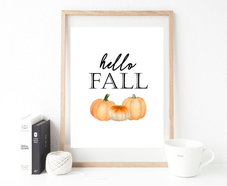 Hello Fall Printable, Watercolor Pumpkins, Autumn Wreath, Wall Art ...