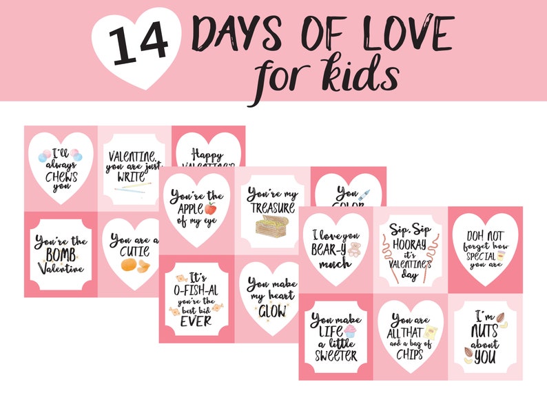14 Days of Love Cards, Valentines Cards for Kids, Printable Valentines ...