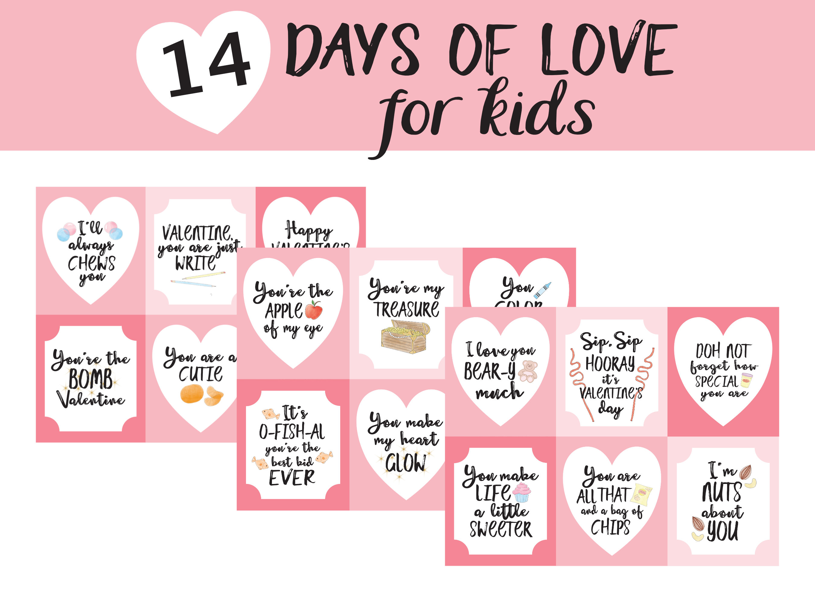 14 Days of Love Cards, Valentines Cards for Kids, Printable Valentines ...