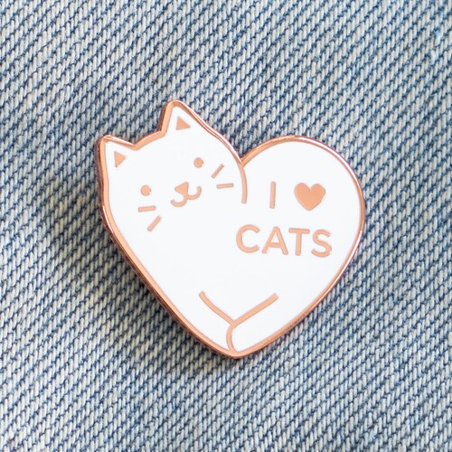 I Love Cats Enamel Pin // White / Copper / Cat Heart / Lapel - Etsy