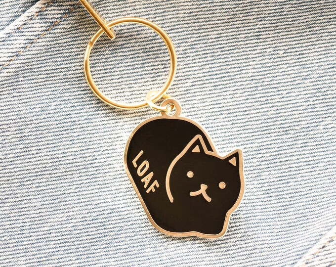 Loaf Cat Enamel Keychain // Gold / Black / Cat Loaf / Black Cat / Key ...