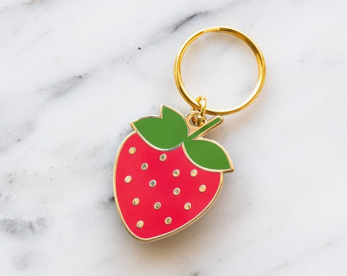 Strawberry Enamel Keychain // Gold / Emoji / Fruit / Key Chain / Key ...