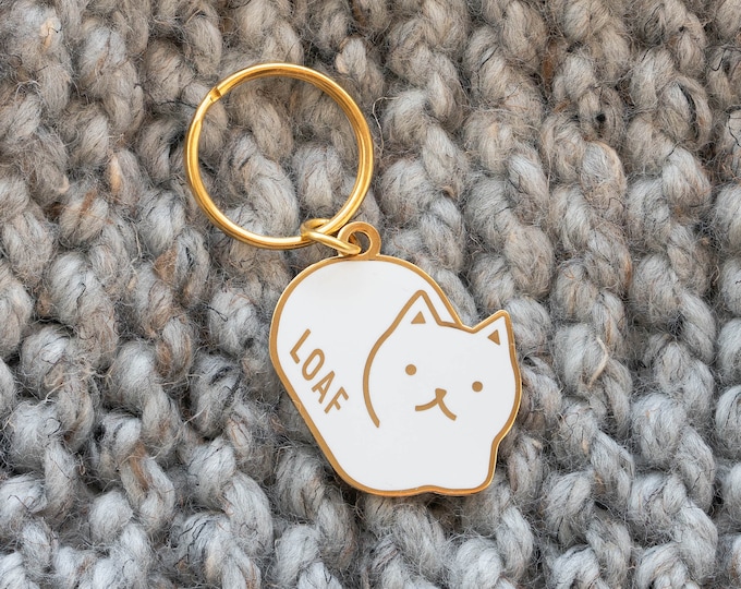 Loaf Cat Enamel Keychain // Gold / White / Cat Loaf / White Cat / Key ...