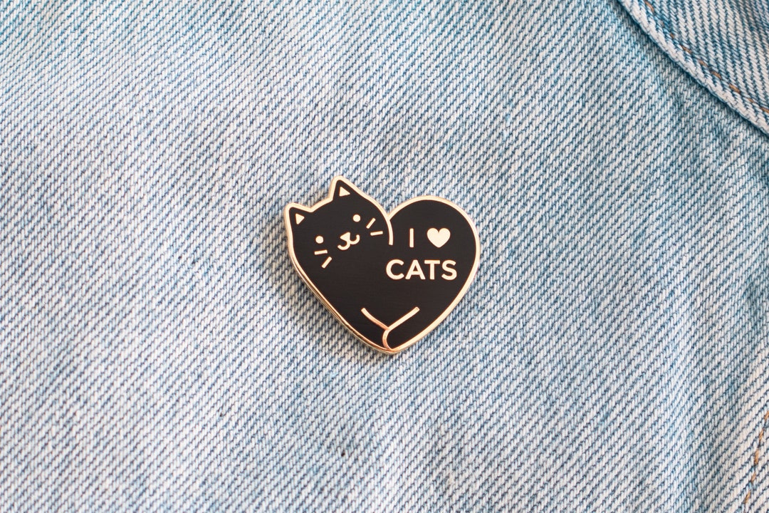I Love Cats Enamel Pin // Black / Gold / Cat Heart / Lapel Pin - Etsy