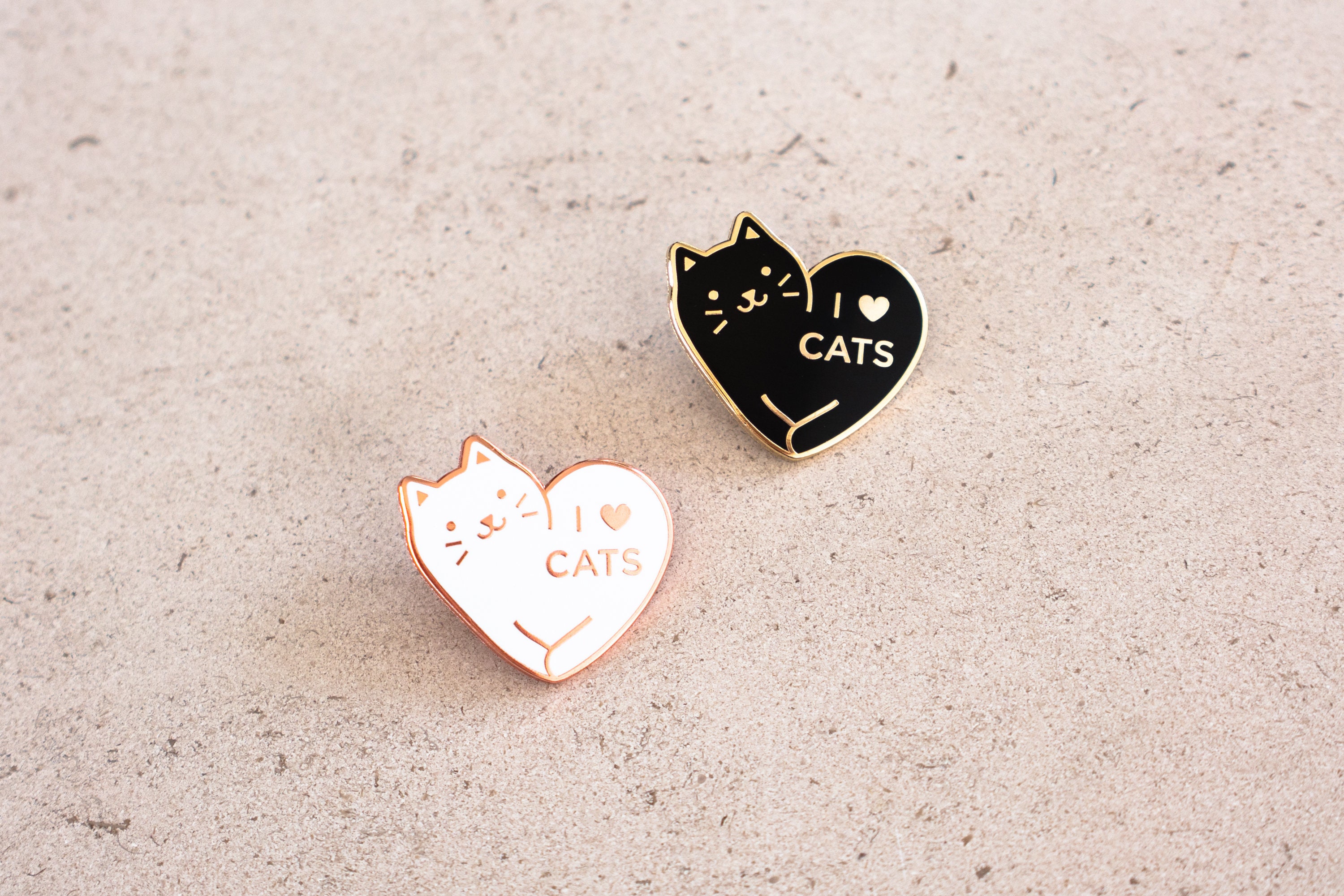 I Love Cats Enamel Pin // black / gold / cat heart / lapel pin | Etsy