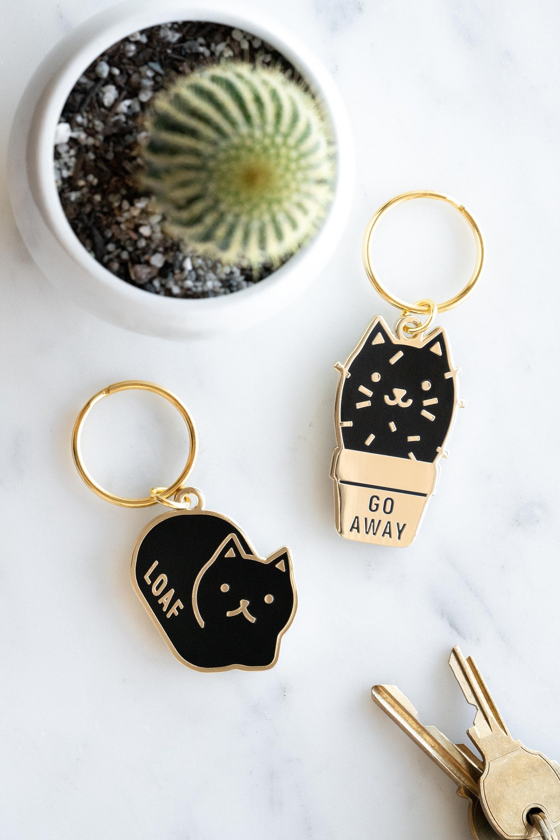 Loaf Cat Enamel Keychain // Gold / Black / Cat Loaf / Black - Etsy